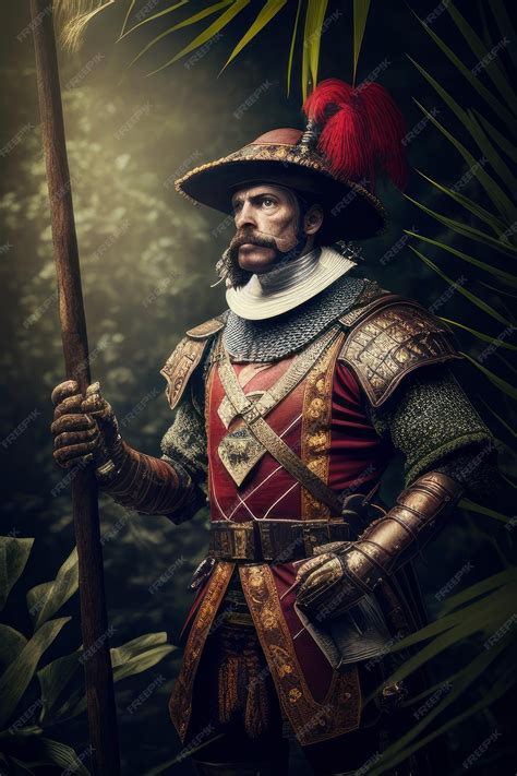 Portrait Of A Spanish Conquistador In Armor Premium Ai Generated Image