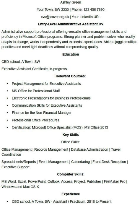 Entry Level Administrator Cv Example Uk