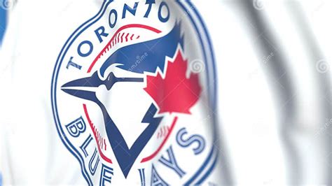 Waving Flag With Toronto Blue Jays Team Logo Close Up Editorial 3d Rendering Editorial Stock