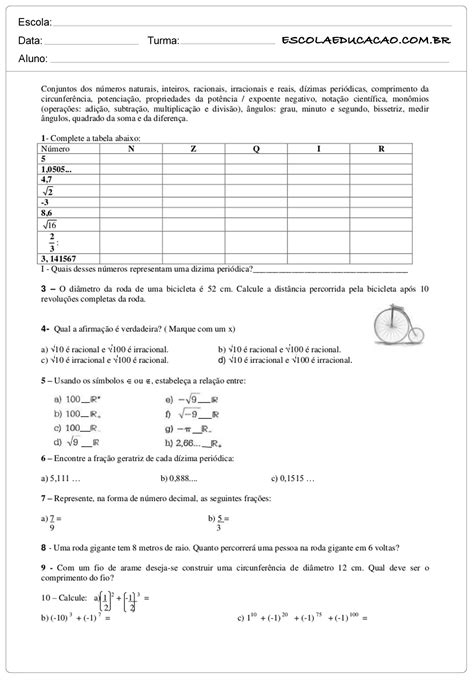 Exercicios De Matematica Para O 8 Ano Nazaedu