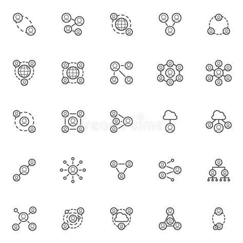 Social Network Connection Line Icons Set Stock Vector Illustration Of