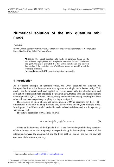 Pdf Numerical Solution Of The Mix Quantum Rabi Model