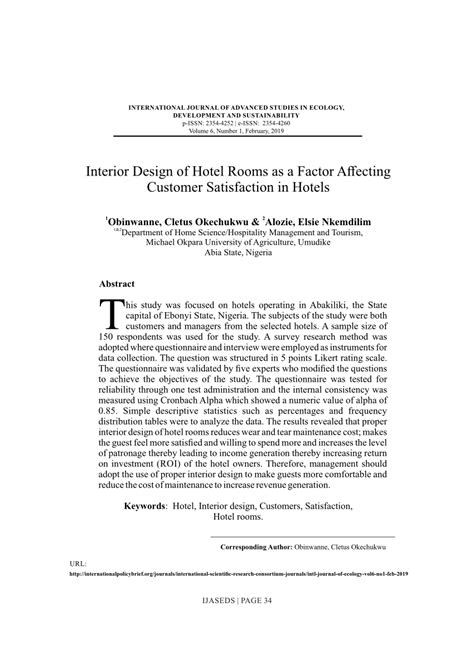 Pdf Interior Design Of Hotel Rooms As A Factor Affecting Customer