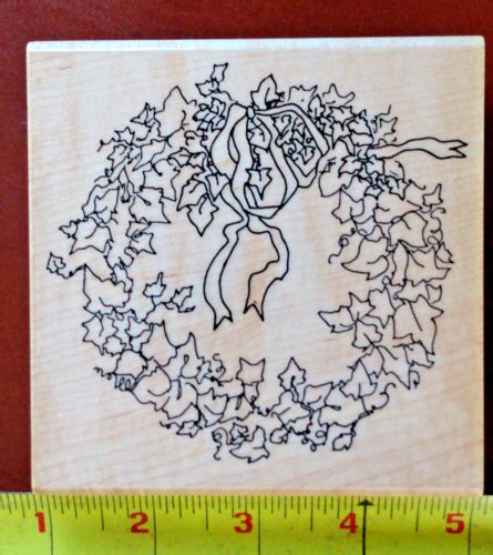 Christmas Wreath Ivy W Ribbon Bow Woodrubber Stamp Winter Floral T