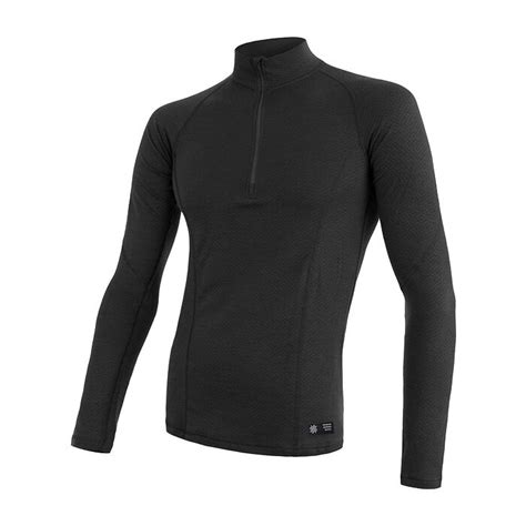 Sensor Merino Df Men Tee Ls With Zip Blk Sensor Activewear