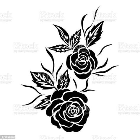 Tato Bunga Mawar Hitam Vektor Terisolasi Ilustrasi Stok Unduh Gambar