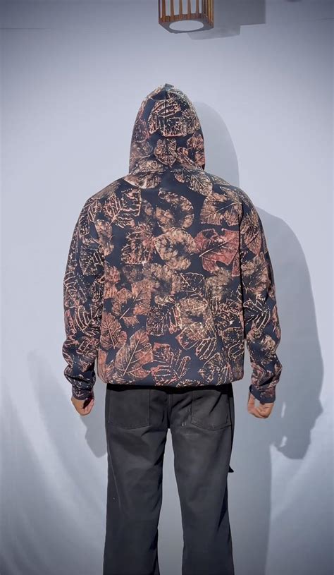 Autumn Full Leaf Print Navy Blue Heavy Hoodie