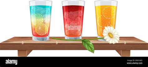 Three Refreshing Fruit Drinks With A White Flower Stock Vector Image