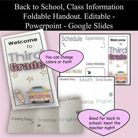Cute Back To School Pamphlet Foldable Editable Slides Tpt