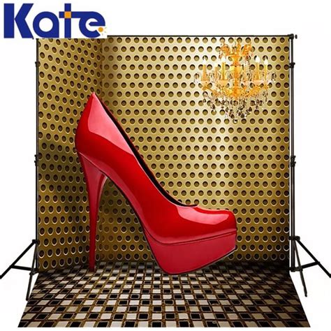 200cmx150cm 6 5 5ft Kate Black And White Tile Wedding Photo Backdrops Red High Heels Gold W