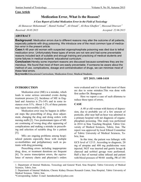 Pdf Medication Error What Is The Reason A Case Report Of Lethal