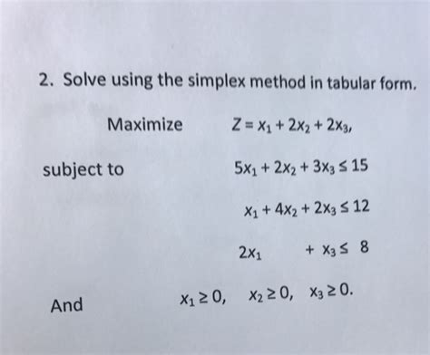 Solved 2 Solve Using The Simplex Method In Tabular Form