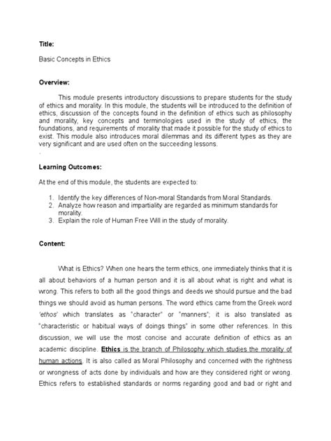Basic Concepts Of Ethics Updated Pdf Morality Reason