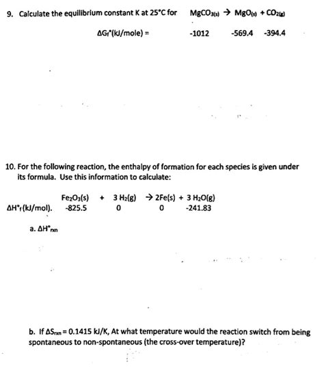Solved Calculate The Equilibrium Constant K At C For Chegg