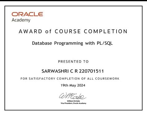 Sarwashri Cr On Linkedin Oracleacademy Databaseprogramming Plsql