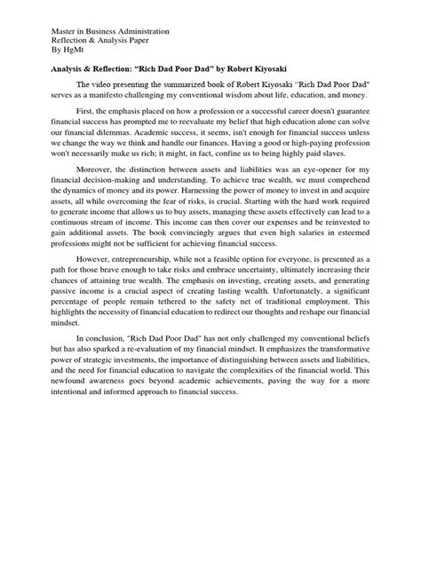 Analysis And Reflection Paper For Mba Pdf Investing Business Ethics