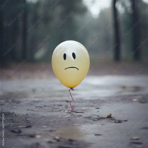 Deflating Yellow Balloon In Mud With Sad Face Drawn On Made With