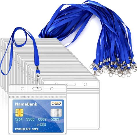 36pcs Blue Lanyards For Neck With Clear Plastic Id Card Holders