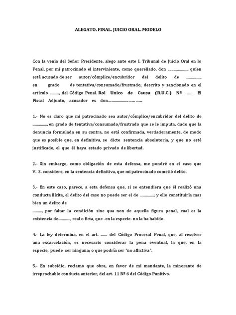 Modelo De Alegato Final Penal Pdf Derecho Penal Sentencia Ley
