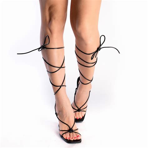 Дамски сандали ток пачи крак каишки по крака еко кожа черни Yes 3918 93