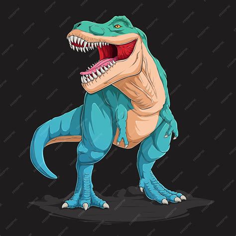 Premium Vector Hand Drawn Blue Angry Tyrannosaurus T Rex Dinosaur