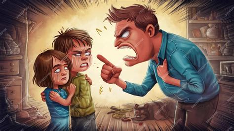 Padre Enojado Regañando A Su Hijo E Hija En Casa Foto Premium