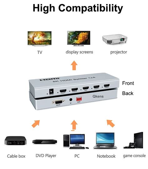 HDMI-сплиттер 8K60Hz 1x4 HDMI2.1 HDR 3D Аудио видео преобразователь 1 в ...