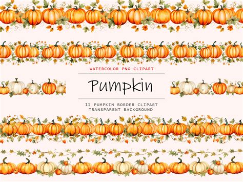 Watercolor Pumpkin Borders Clipart Seamless Fall Autumn Borders Clip