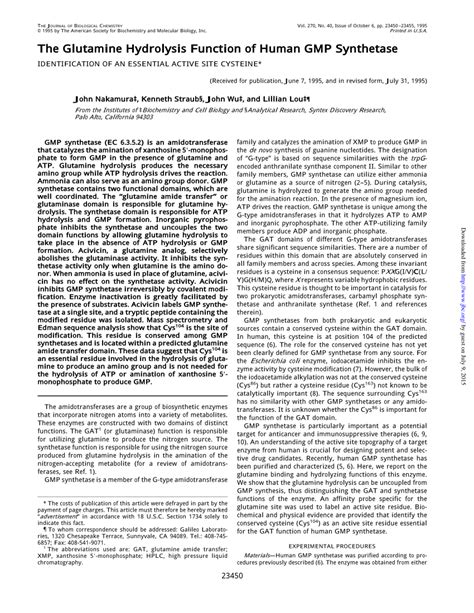 Pdf The Glutamine Hydrolysis Function Of Human Gmp Synthetase