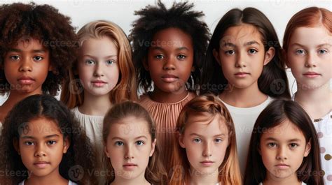 Diverse Group Of Young Girls Portraying Unity And Ethnic Variety