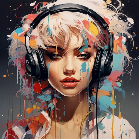 Digital Art Portrait Of Person Listening To Music On Headphones Ai