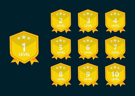 게임 Ui 디자인을 위한 숫자가 있는 게임 레벨 업 골드 배지 프리미엄 벡터