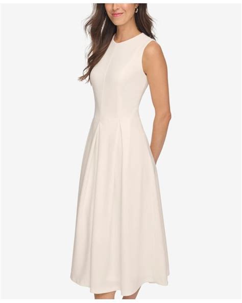 Calvin Klein Sleeveless Pleated Midi Dress In Natural Lyst