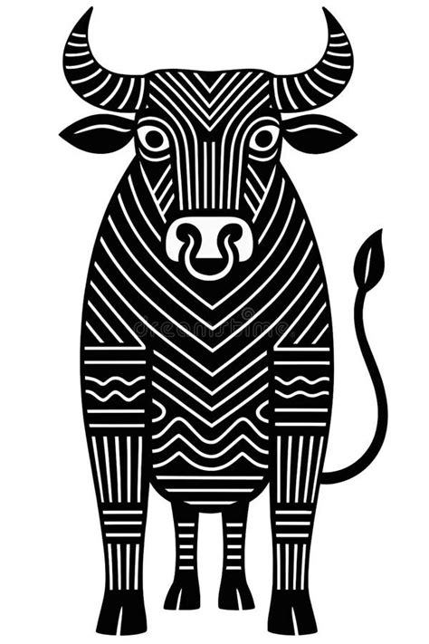 Ilustración De Toros Tribales Geométricos En Blanco Y Negro Stock De