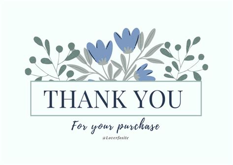 Thank You For Your Purchase Message With Blue Flowers And Leaves Online