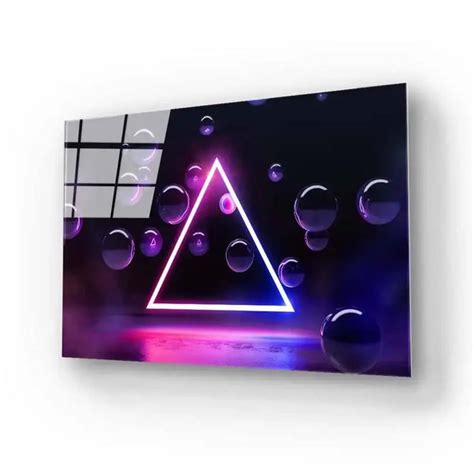 Neon Triangle With Floating Bubbles Glass Wall Art Diy Creoglass®