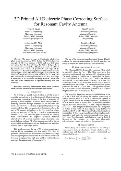Pdf 3d Printed All Dielectric Phase Correcting Surface For Resonant Cavity Antenna