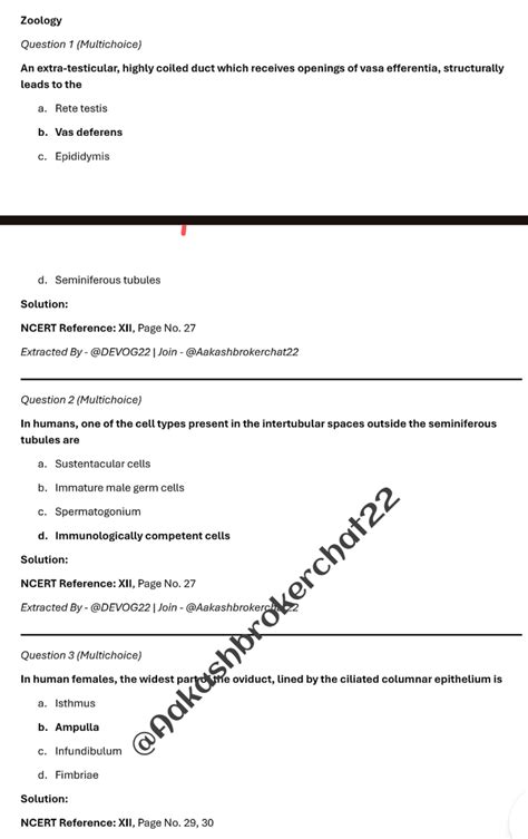 Zoology Question 1 Multichoice An Extra Testicular Highly Coiled Duct