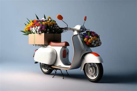 Premium Photo Flower Delivery By Scooter Illustration In 3d Style Ai
