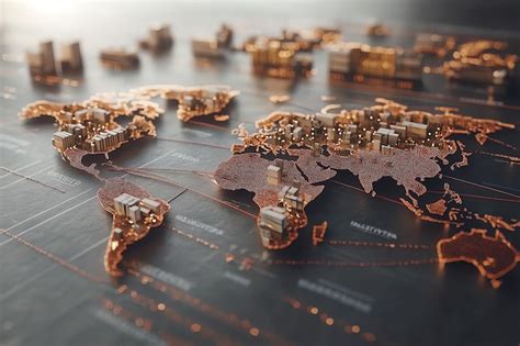 A 3d Illustration Of The World Map With Various Shipping Containers