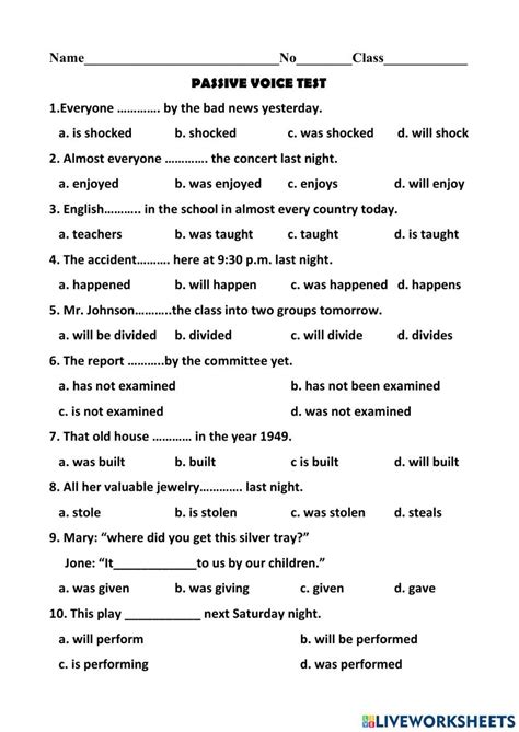 Post Mid E32102 Term2 Passive Voice Test 20items Online Exercise For