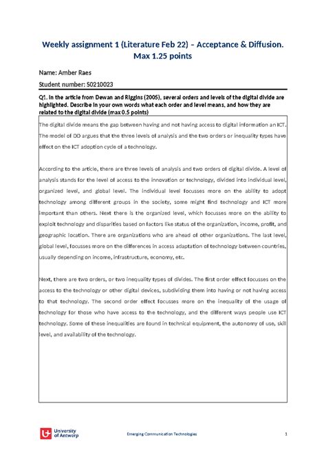 Assignment 1 Acceptance And Diffusion Models Weekly Assignment 1