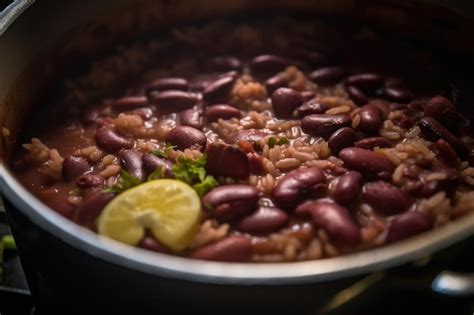 Premium Ai Image Macro Shot Of Red Beans And Rice Simmering In A Pot