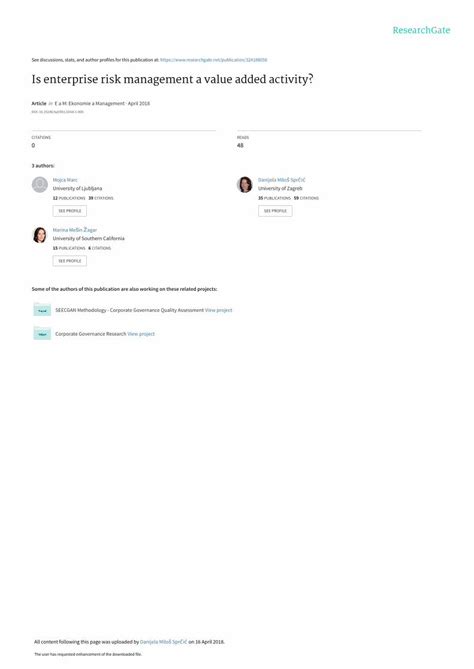 Pdf Is Enterprise Risk Management A Value Added Activity Dokumentips