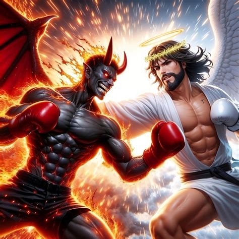 Premium Photo Jesus Christ And A Devil Fighting With A Red And White