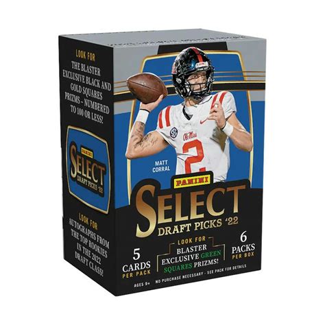2022 Panini Select Draft Picks Football 6 Pack Blaster Box Green Squares Prizms Fanatics