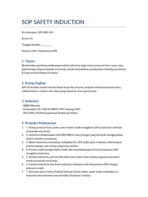 Prosedur Safety Induction Karyawan Baru Pdf