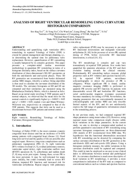 Pdf Analysis Of Right Ventricular Remodeling Using Curvature Histogram Comparison Liang