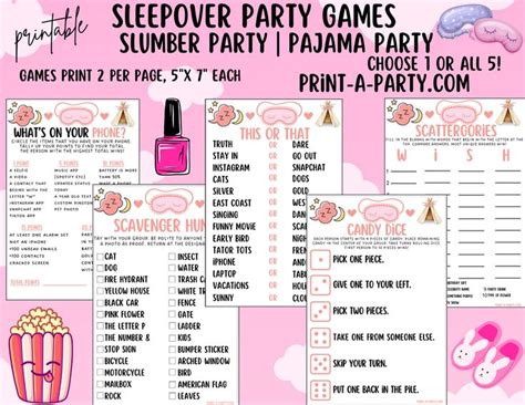 Printable Slumber Party Games Sleepover Activities Pajama Party