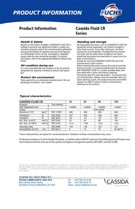 Cuchs Cassida Food Grade Compressor Oil Packaging Type Drum At ₹ 2118